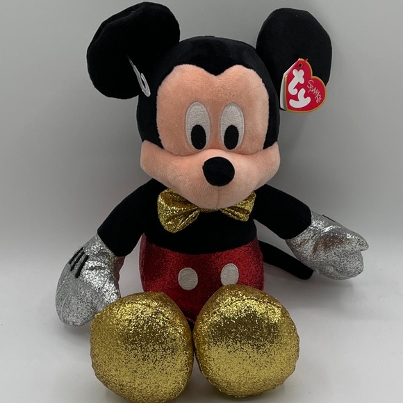 Ty | Toys | Nwt Ty Sparkle Disney Mickey Mouse Plush Toy Gold Silver ...